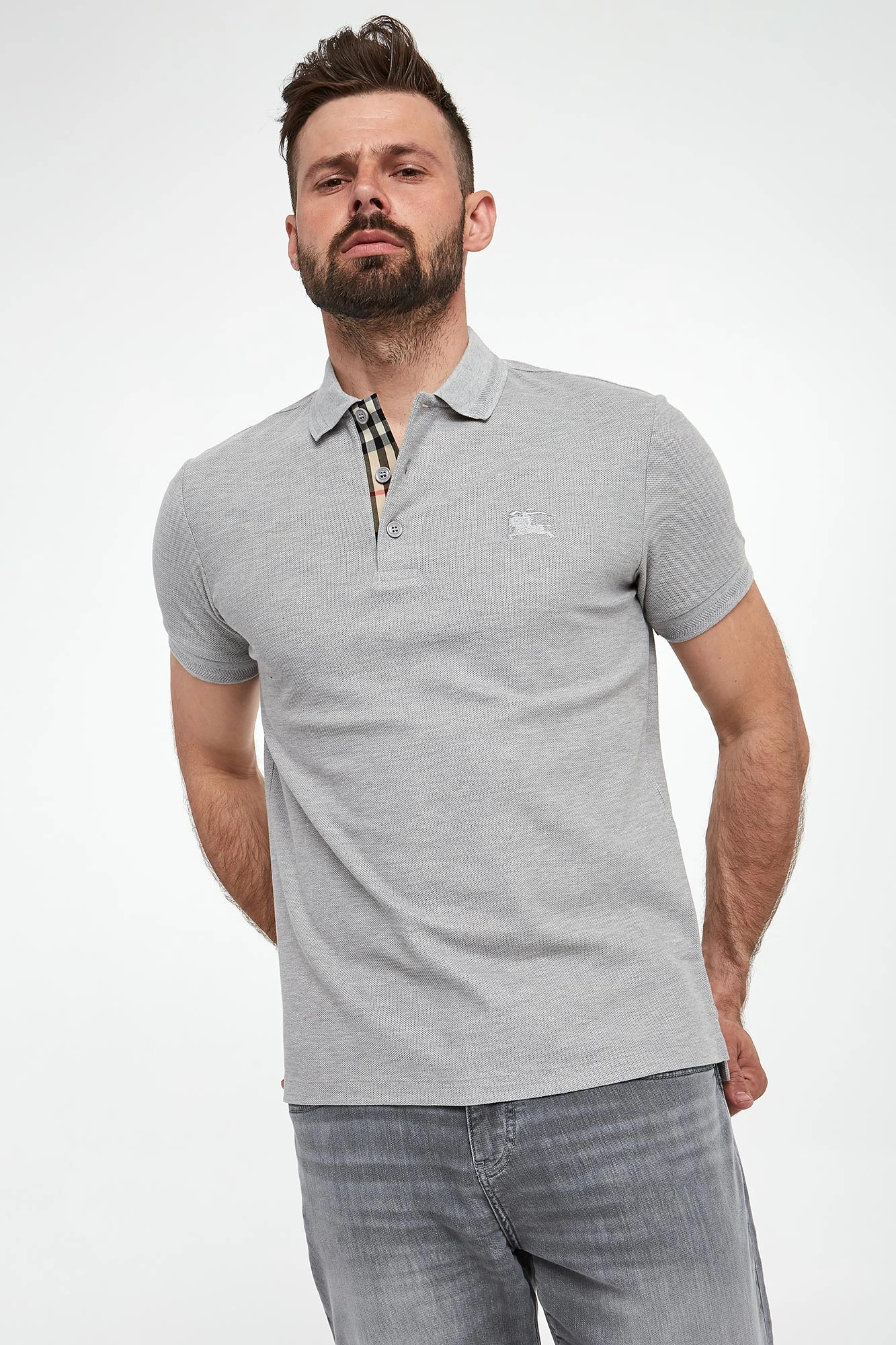 Polo męskie BURBERRY Szary Regular 8099168/A2142 | Sklep Velpa.pl