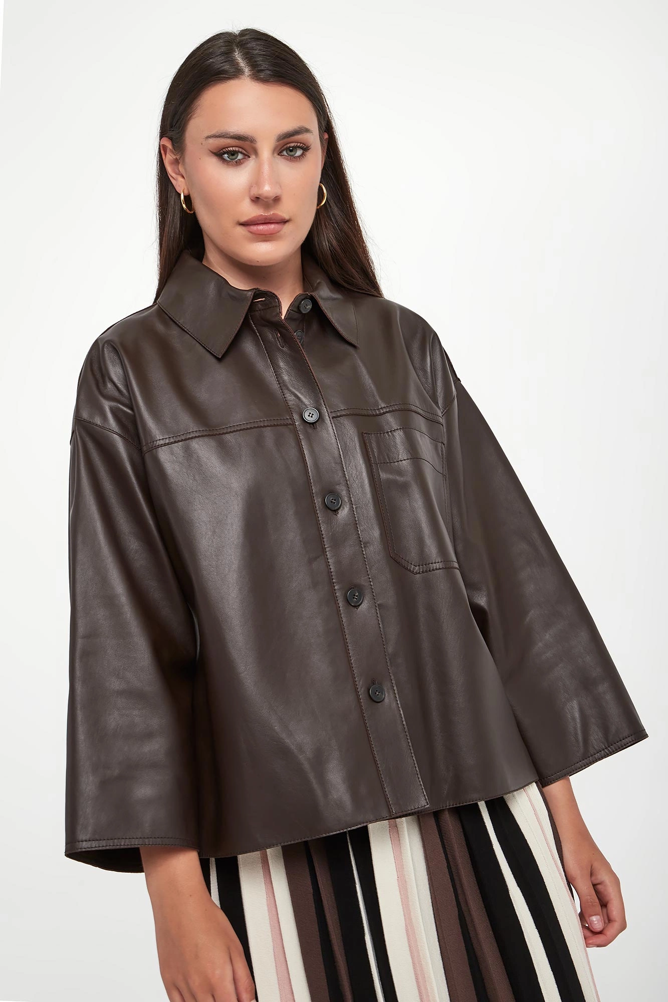 Kurtka damska skórzana Stecca WEEKEND MAX MARA Czekoladowy Relaxed ...