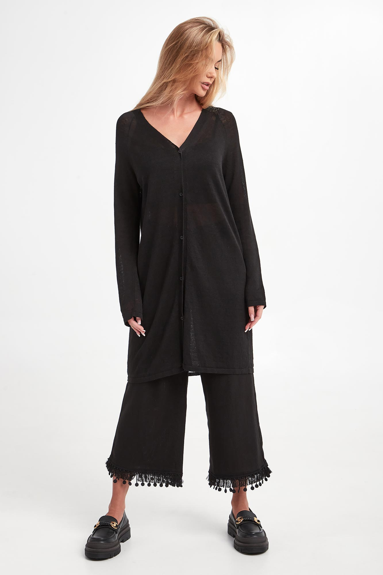 Kardigan damski lniany Dingey 'S MAX MARA Czarny Regular 93410212/010 ...