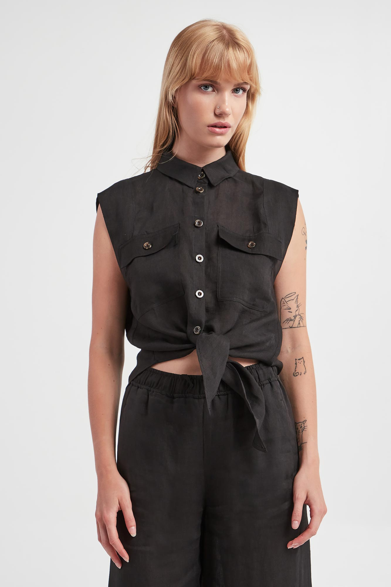 Koszula damska lniana Magico MARELLA SPORT Czarny Regular 2331111734/ ...