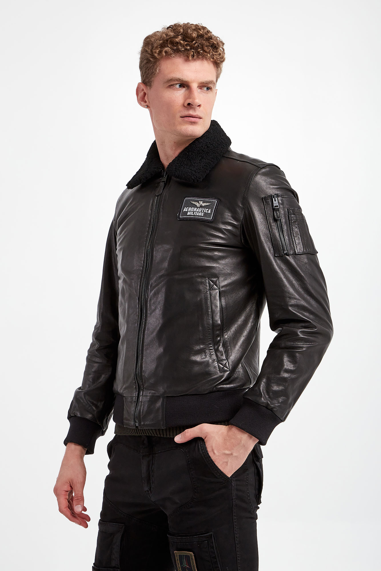 Kurtka skórzana AERONAUTICA MILITARE Czarny Regular 222PN898PL186/00001 ...