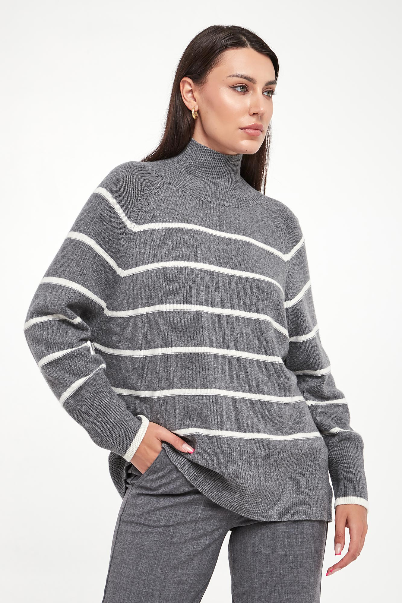 Sweter damski z wełną Falange MARELLA SPORT Szary Relaxed 2423366184/ ...