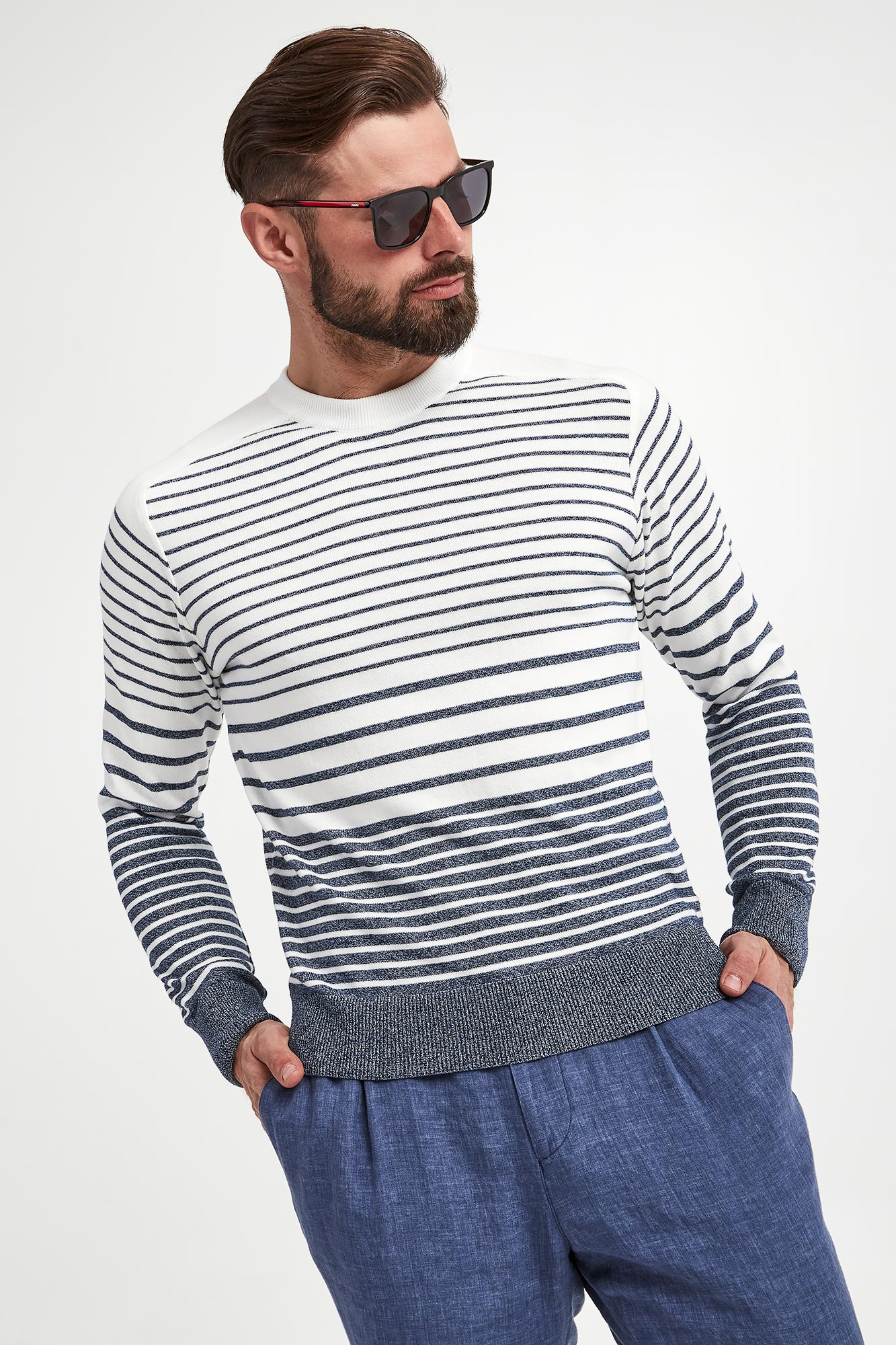 Sweter męski w paski PAUL&SHARK Biały Regular 24411551/213 | Sklep Velpa.pl