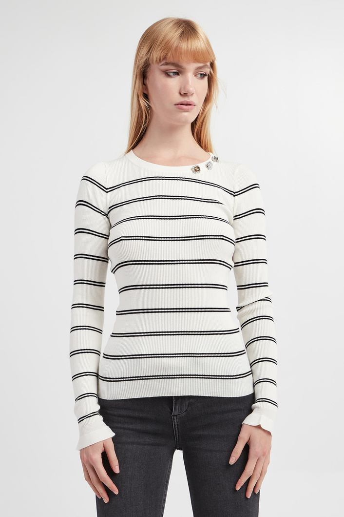 Sweter damski w paski LIU JO Biały Slim MF3001/MS99E/03Q45 | Sklep Velpa.pl